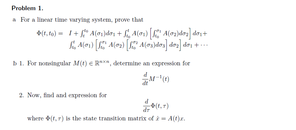 Solved Problem 1 A For A Linear Time Varying System Prove