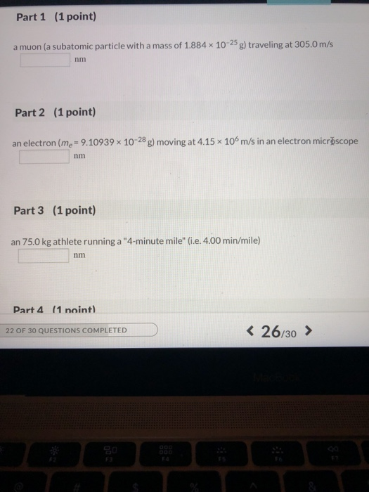 Solved Part 1 (1 point) a muon (a subatomic particle with a | Chegg.com
