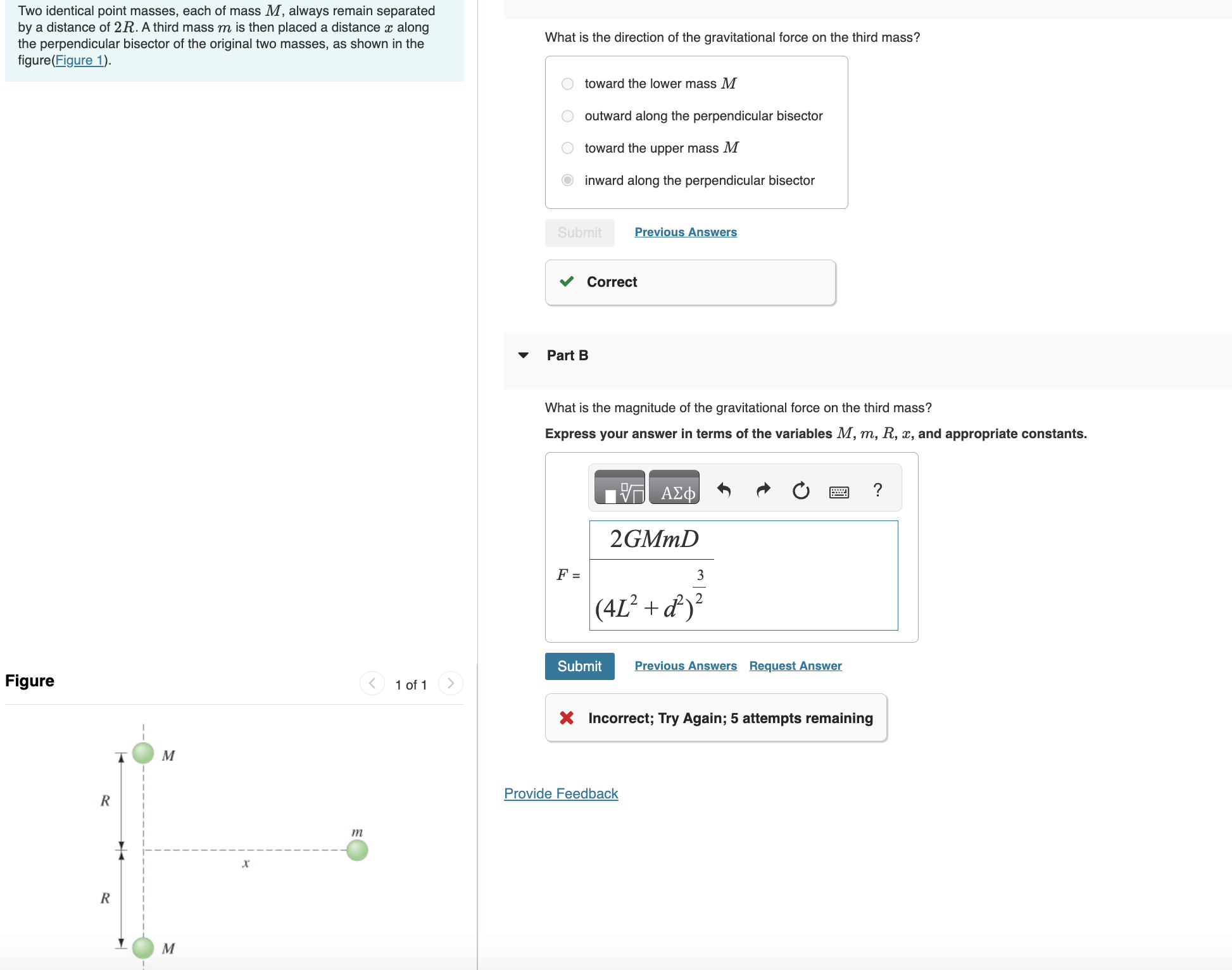 Solved Two identical point masses, each of mass M, always | Chegg.com