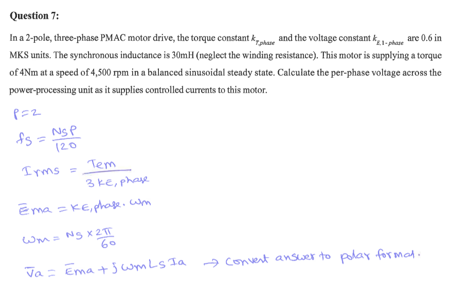 Solved Question 7: In a 2-pole, three-phase PMAC motor | Chegg.com
