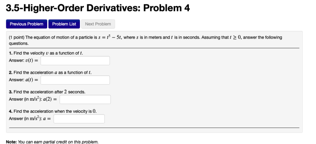 Solved 3.5-Higher-Order Derivatives: Problem 4 Previous | Chegg.com