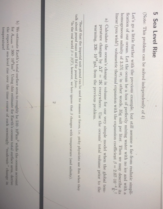 Solved 5 Sea Level Rise Note: This problem can be solved | Chegg.com