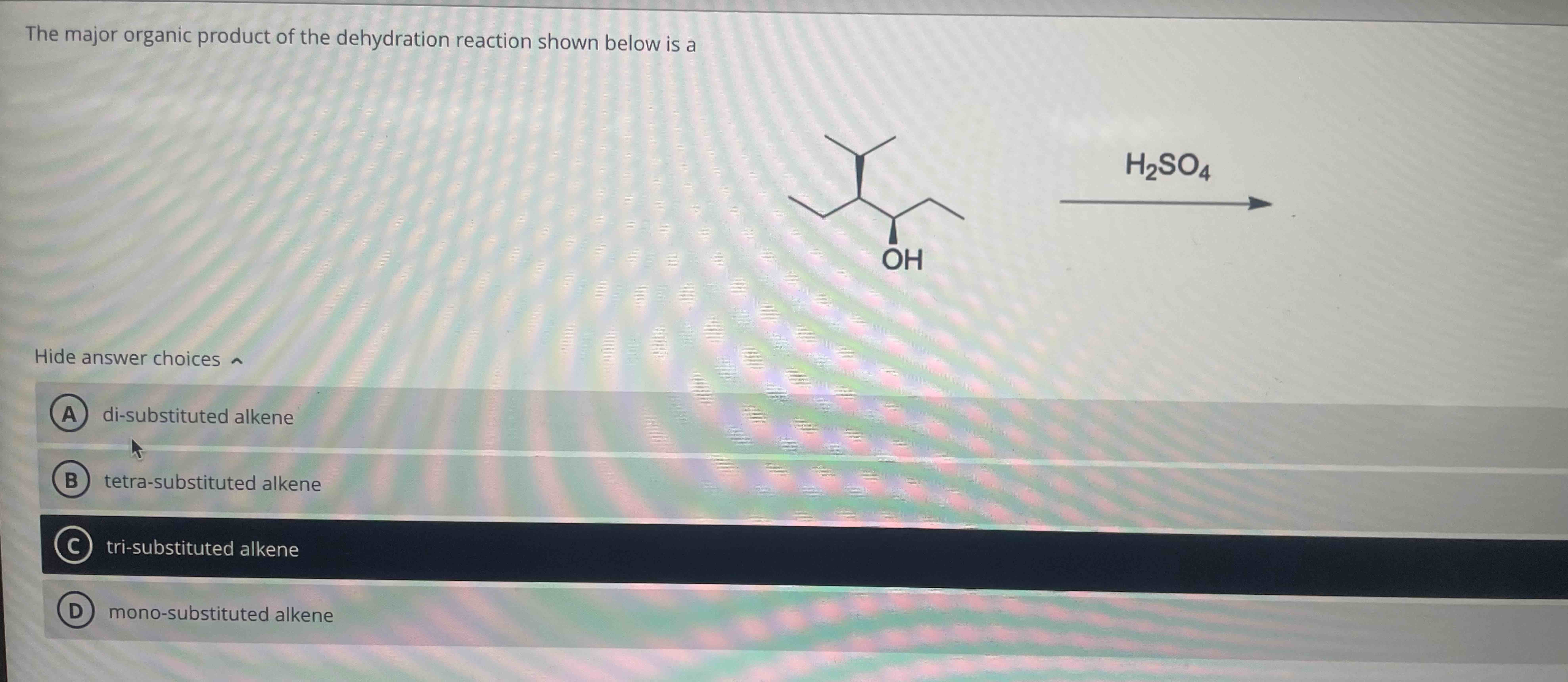 Solved The major organic product of the dehydration reaction | Chegg.com