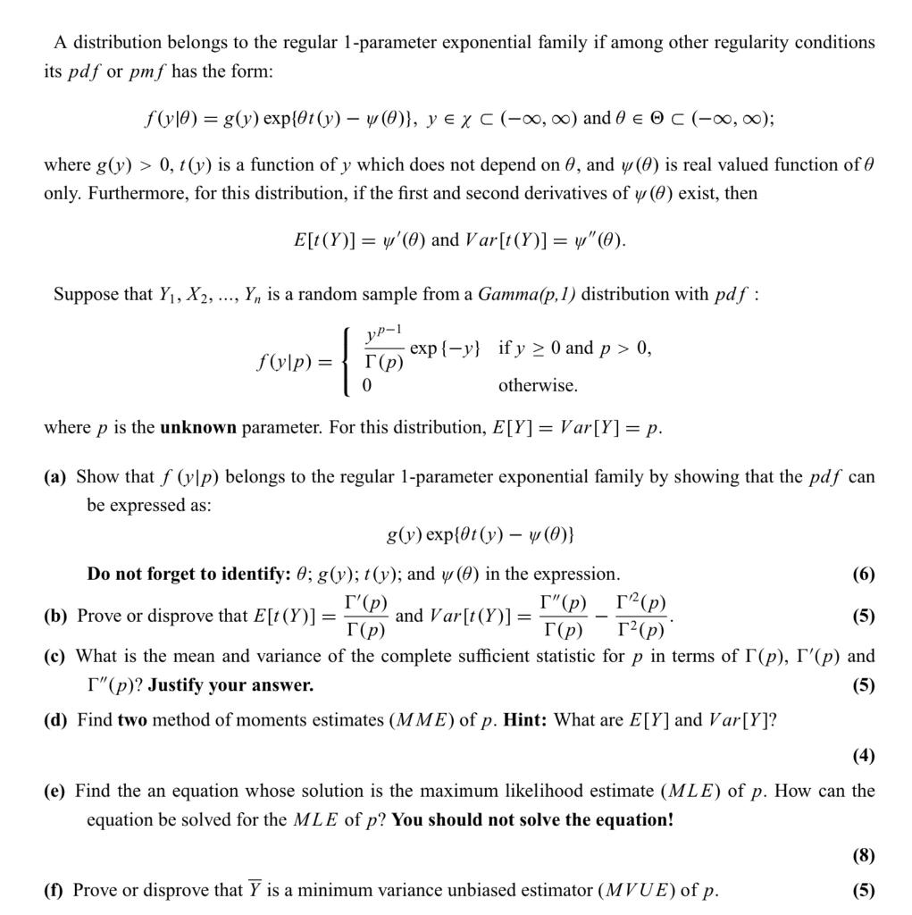 A distribution belongs to the regular 1-parameter | Chegg.com
