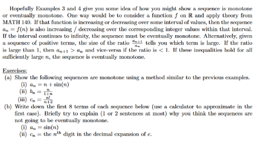 Solved (2) Monotone Sequences: Recall that for a function | Chegg.com