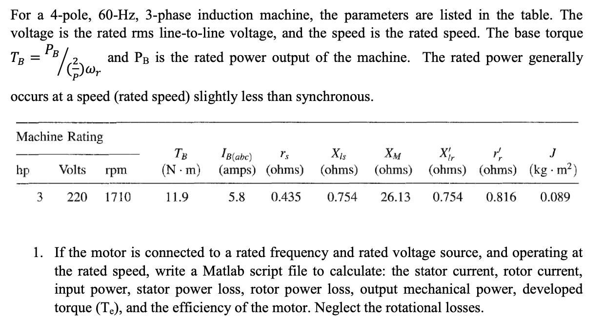 Solved For a 4-pole, 60-Hz, 3-phase induction machine, the | Chegg.com