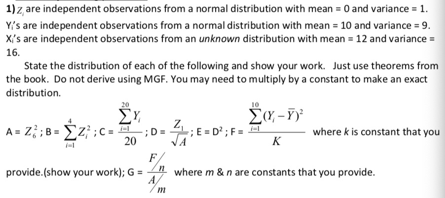 Solved 1)z, are independent observations from a normal | Chegg.com