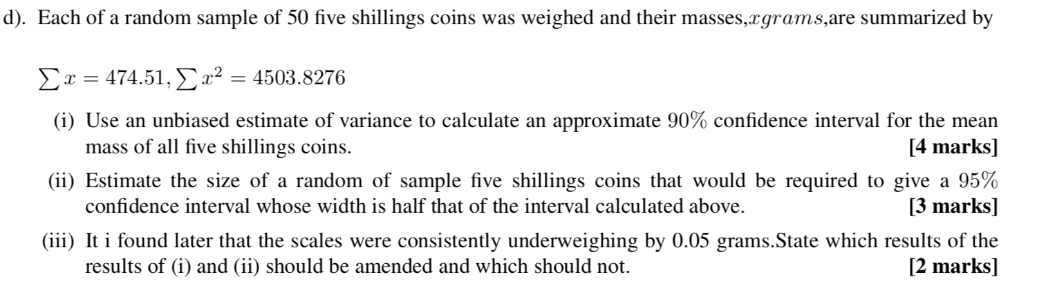 Each of a random sample of 50 five shillings coins | Chegg.com