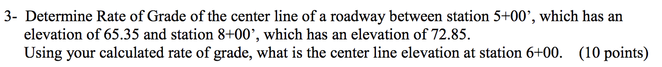 Solved 3- Determine Rate of Grade of the center line of a | Chegg.com