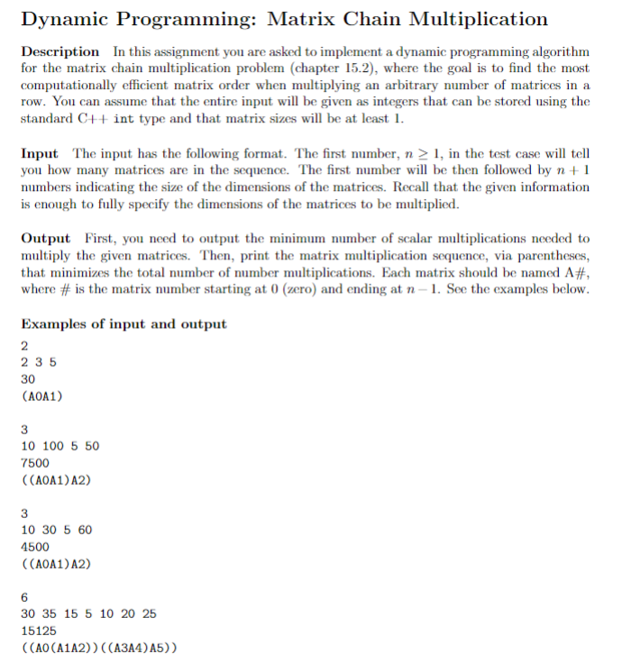 Dynamic Programming: Matrix Chain Multiplication | Chegg.com