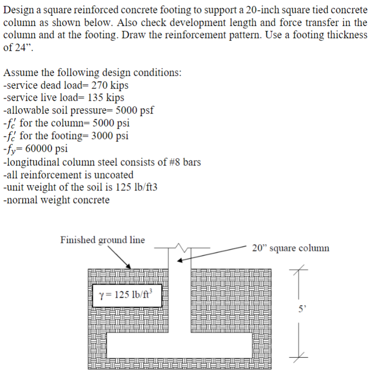 Solved Design a square reinforced concrete footing to | Chegg.com