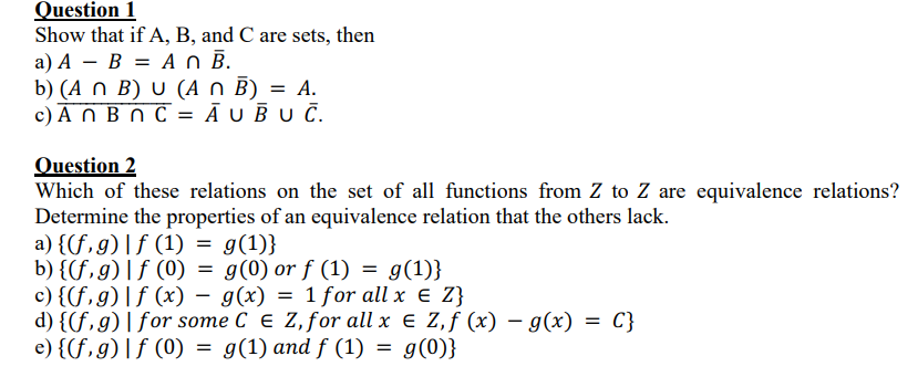 Solved Question 1 Show that if A,B, and C are sets, then a) | Chegg.com