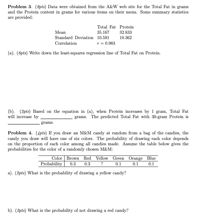 Solved Problem 3. (8pts) Data were obtained from the A\&W | Chegg.com