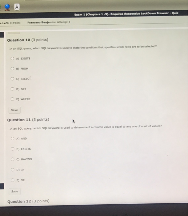Solved Question 2 (3 points) In an enterprise-class database | Chegg.com
