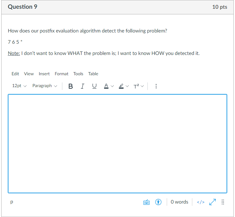 Solved Question 9 10 pts How does our postfix evaluation | Chegg.com