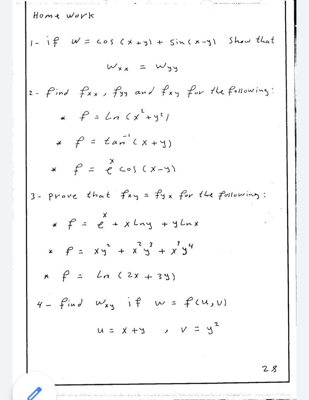 Solved Home work I - if W = cos(x+y)+ sin(x-yl show that w | Chegg.com