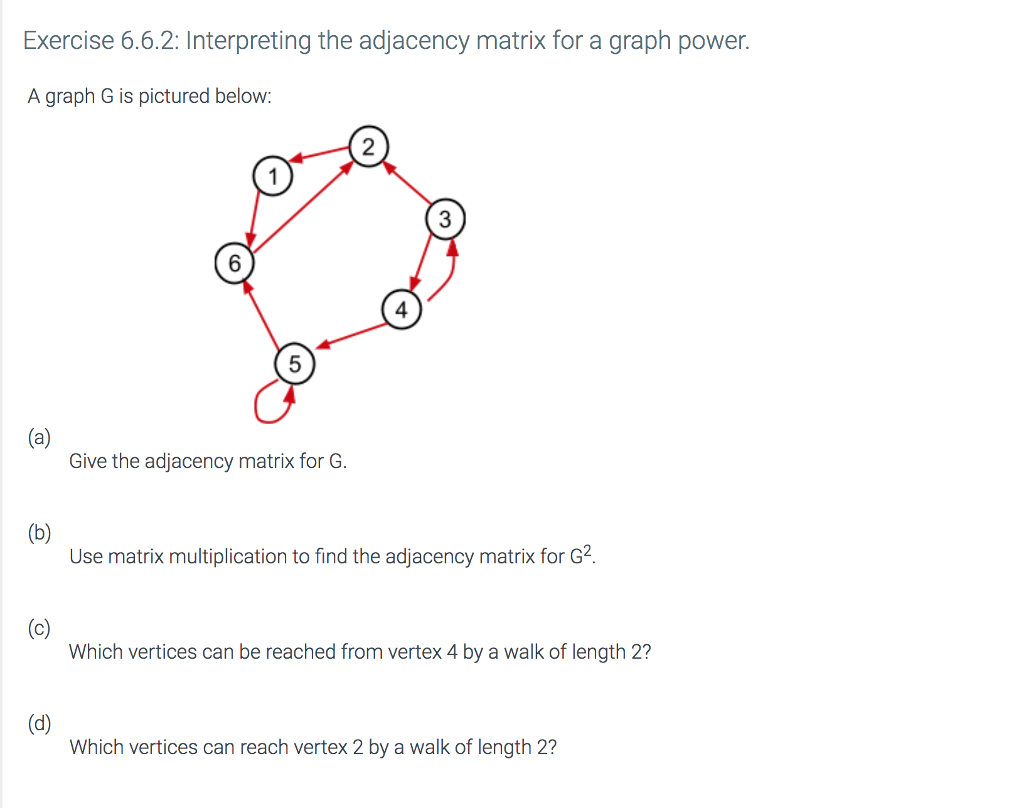 Solved Exercise 6.6.2: Interpreting the adjacency matrix for | Chegg.com