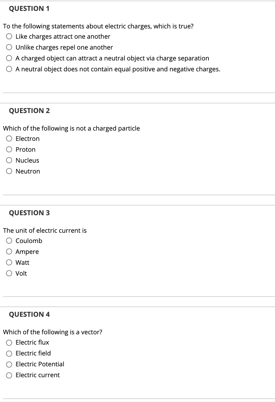 Solved QUESTION 1 To the following statements about electric | Chegg.com