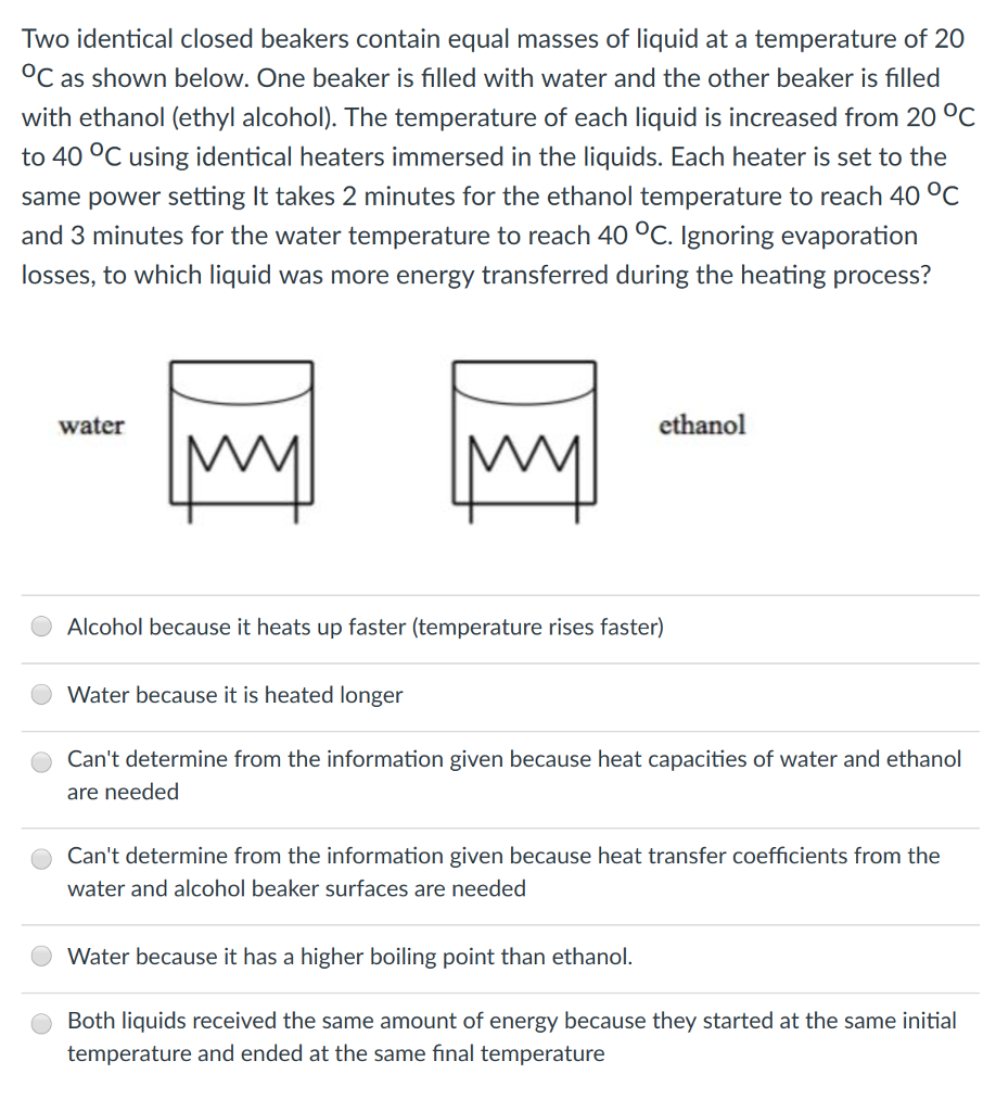 Solved Two identical closed beakers contain equal masses of | Chegg.com