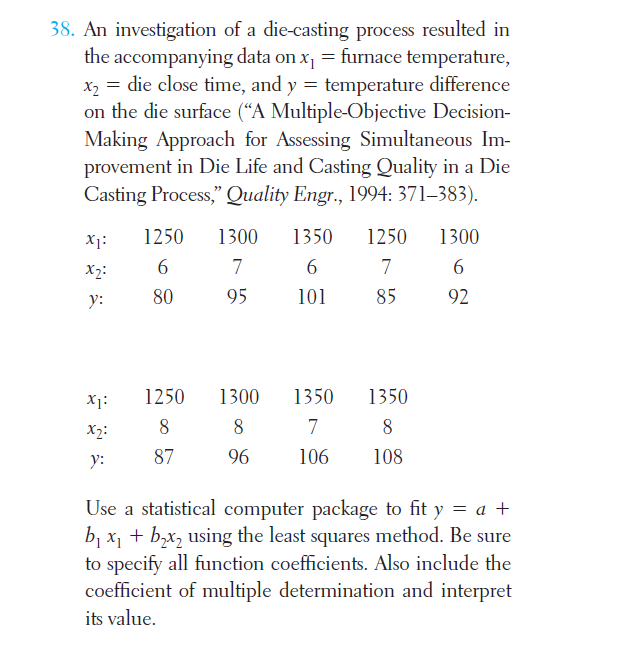 Solved An investigation of a die-casting process resulted | Chegg.com