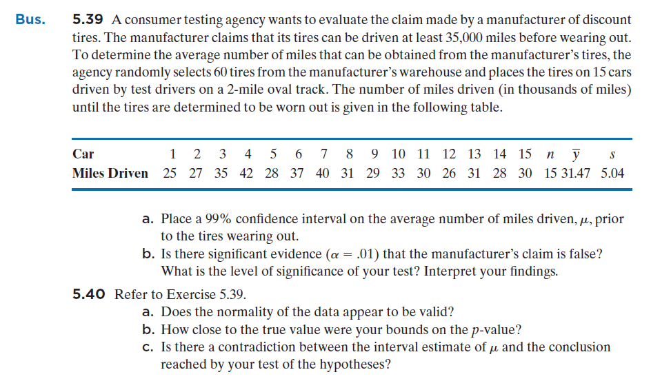 Solved Bus 5 39 A Consumer Testing Agency Wants To Evaluate