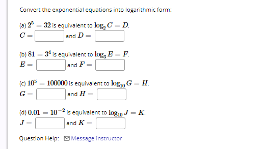 Solved Convert the exponential equations into logarithmic | Chegg.com
