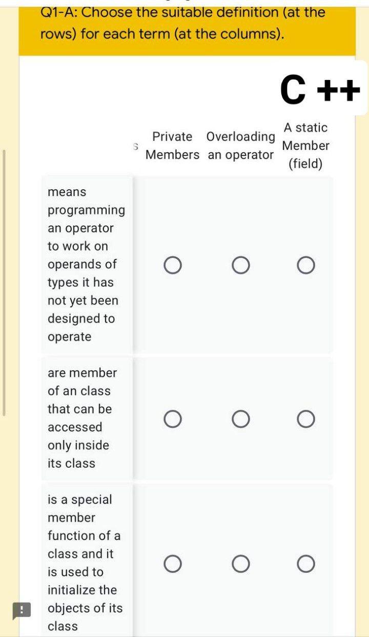Solved Q1-A: Choose the suitable definition (at the rows) | Chegg.com