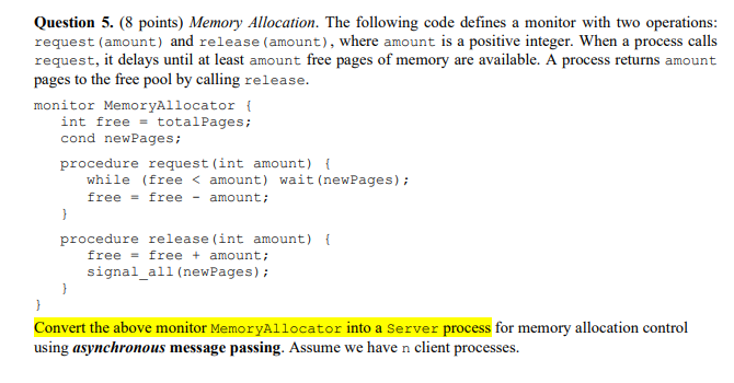 Solved Question 5. (8 points) Memory Allocation. The | Chegg.com