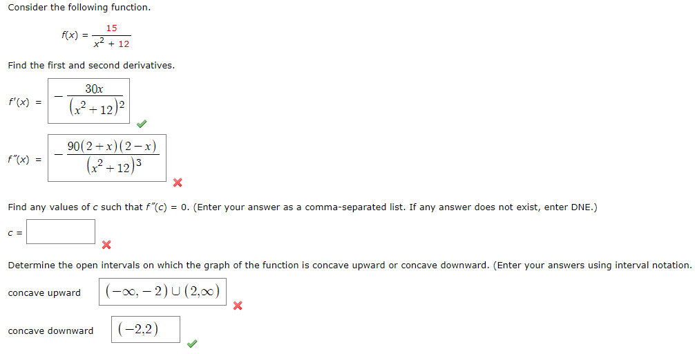 Solved Consider the following function. f(x)=x2+1215 Find | Chegg.com