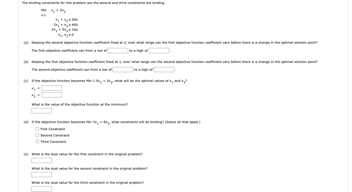 Solved The binding constraints for this problem are the | Chegg.com