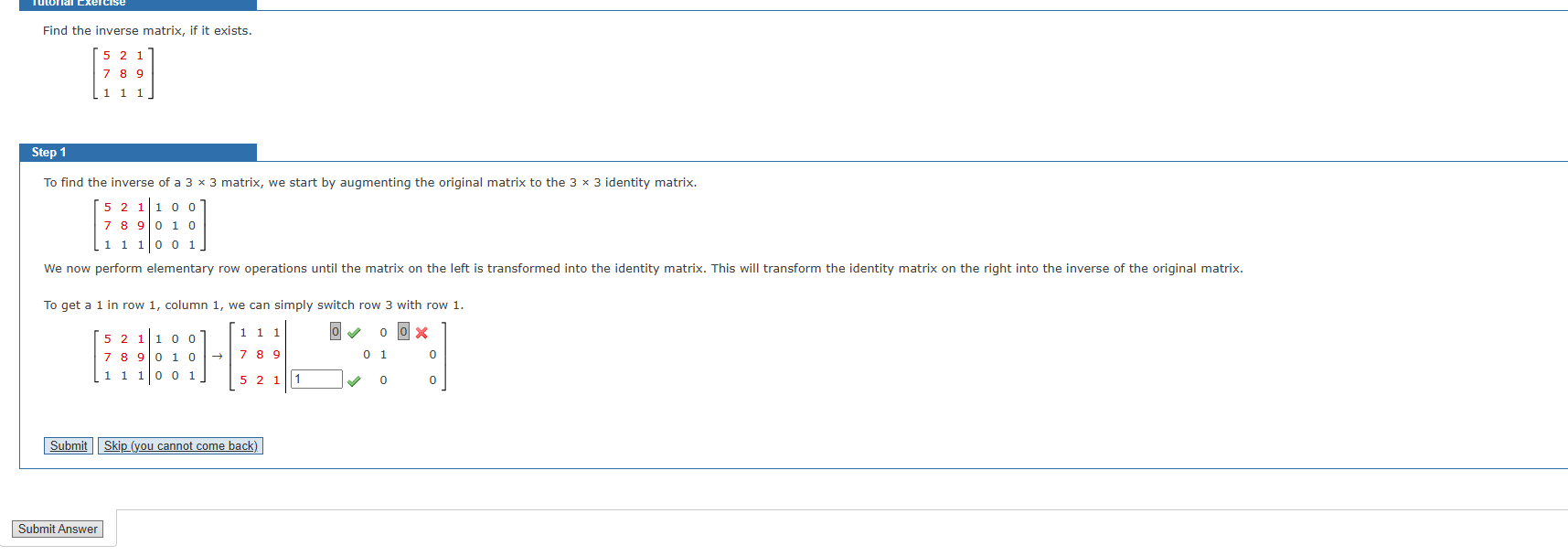 Solved Step 1To ﻿find the inverse of a 3×3 ﻿matrix, we | Chegg.com