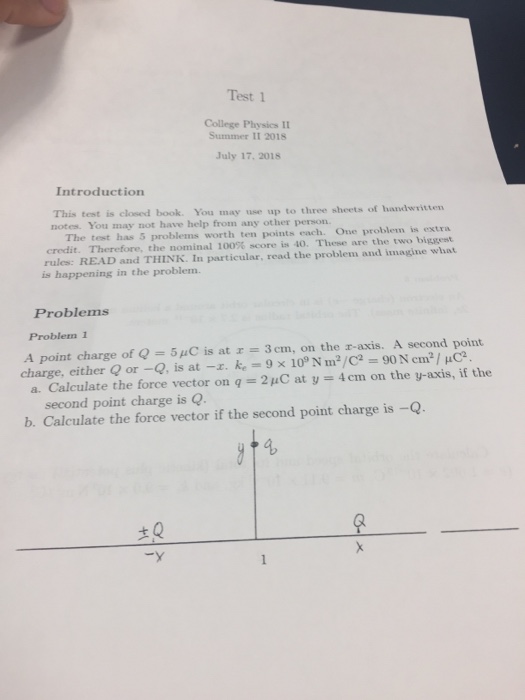 Solved Test 1 College Physics II Summer I1 2018 July 17. | Chegg.com