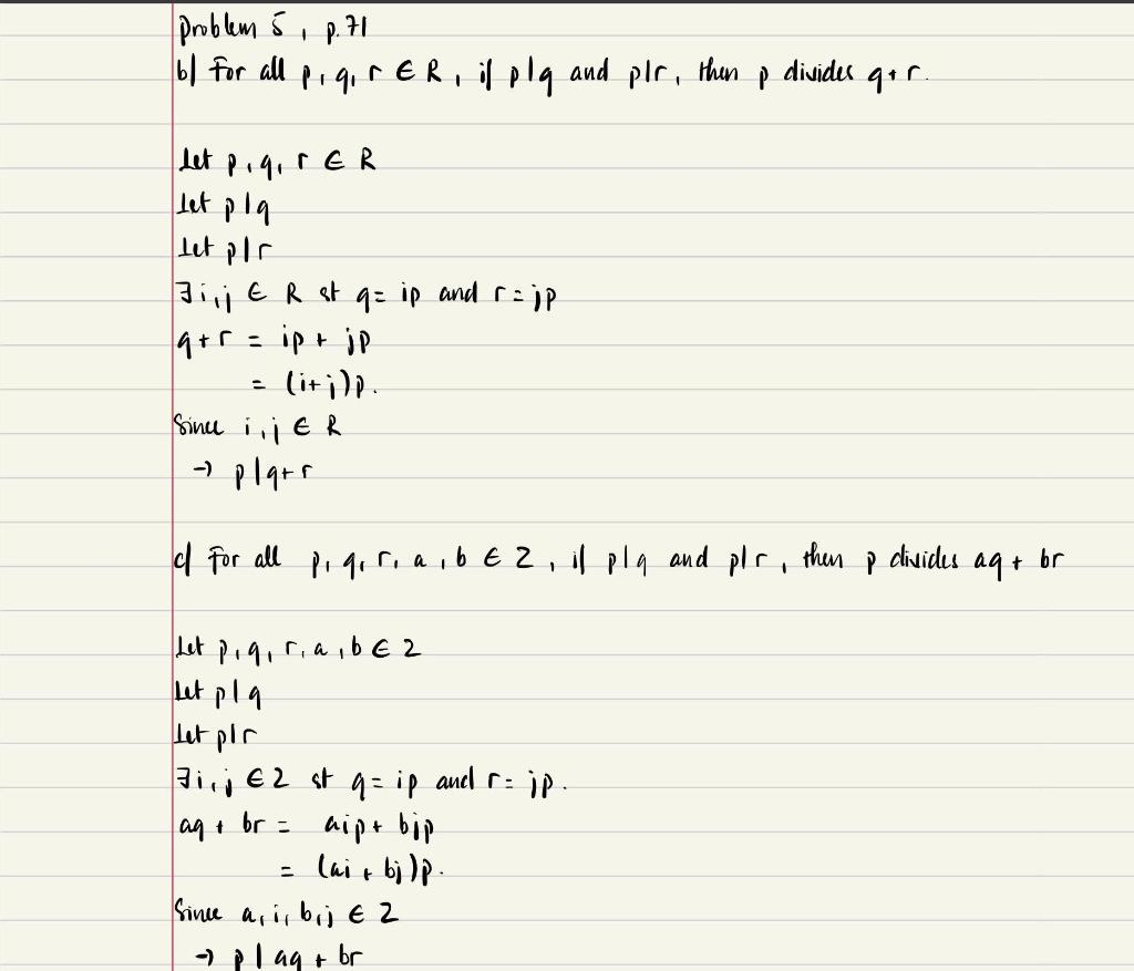 problem 5, p.71 b| for all p,q,r∈R, il plq and p∣r, | Chegg.com