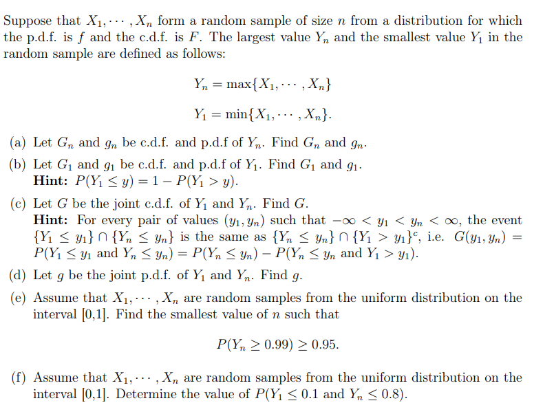 Suppose that X1,⋯,Xn form a random sample of size n | Chegg.com