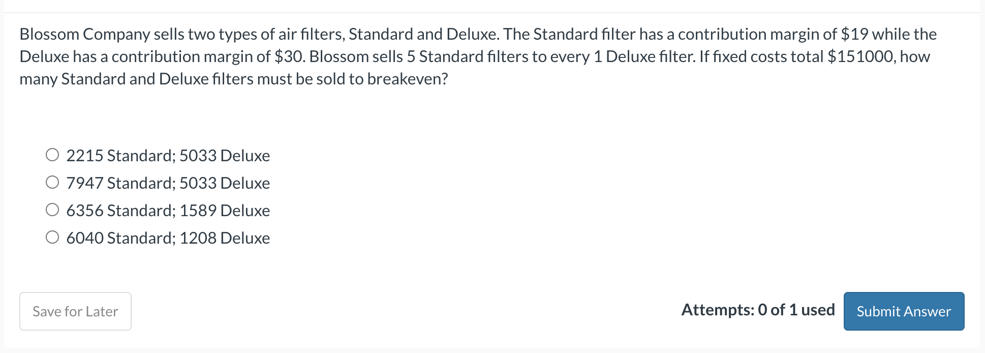 Solved Blossom Company sells two types of air filters, | Chegg.com
