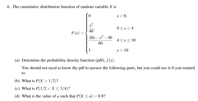 Solved 6. The cumulative distribution function of random | Chegg.com