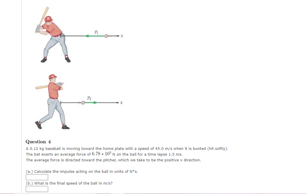 Solved Question 4 A 0.12 kg baseball is moving toward the | Chegg.com