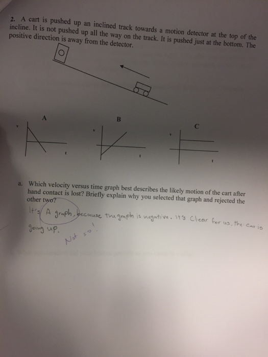 Solved A cart is pushed up an inclined track towards a | Chegg.com