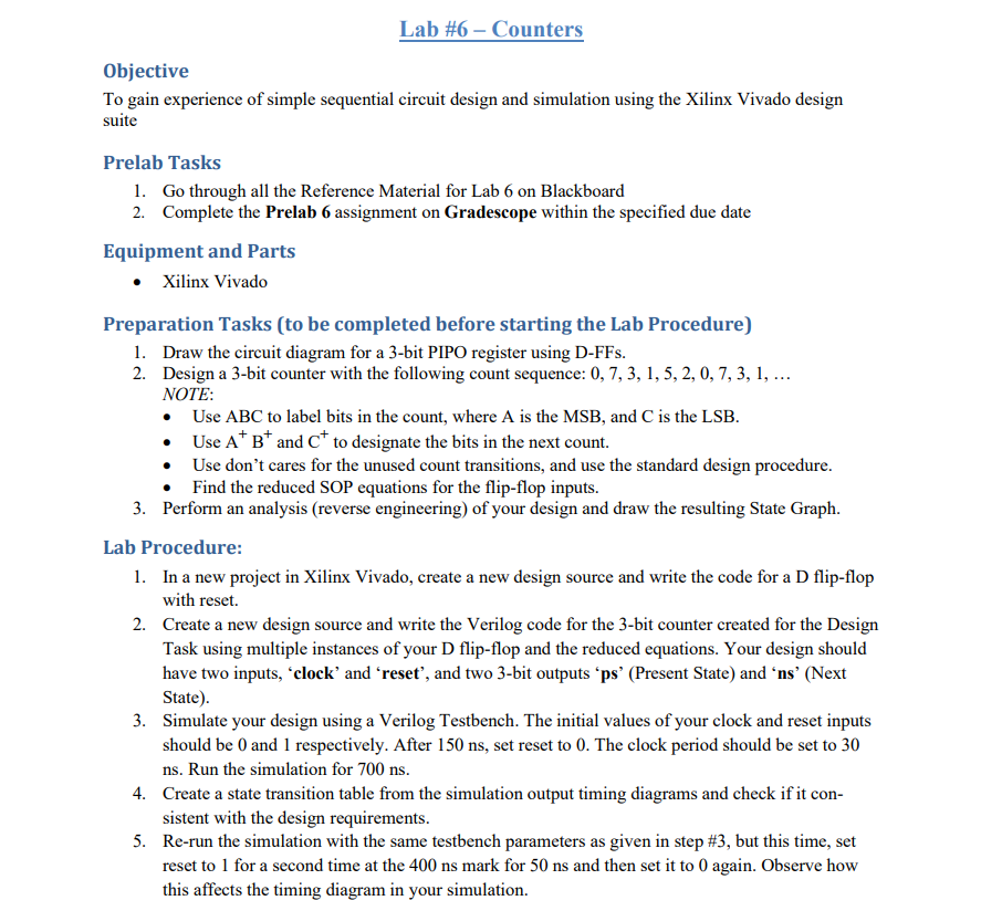 Lab #6 - Counters Objective To gain experience of | Chegg.com