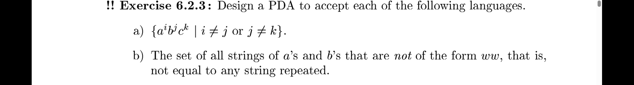 Solved !! ﻿Exercise 6.2.3 ﻿: Design a PDA to ﻿accept each of | Chegg.com