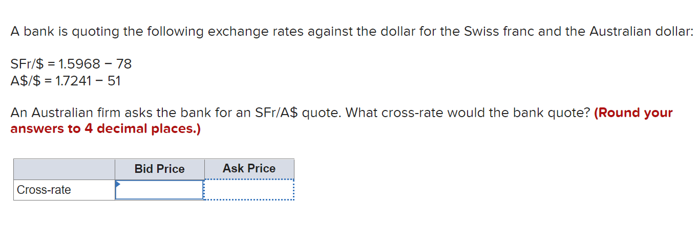 Solved A bank is quoting the following exchange rates | Chegg.com