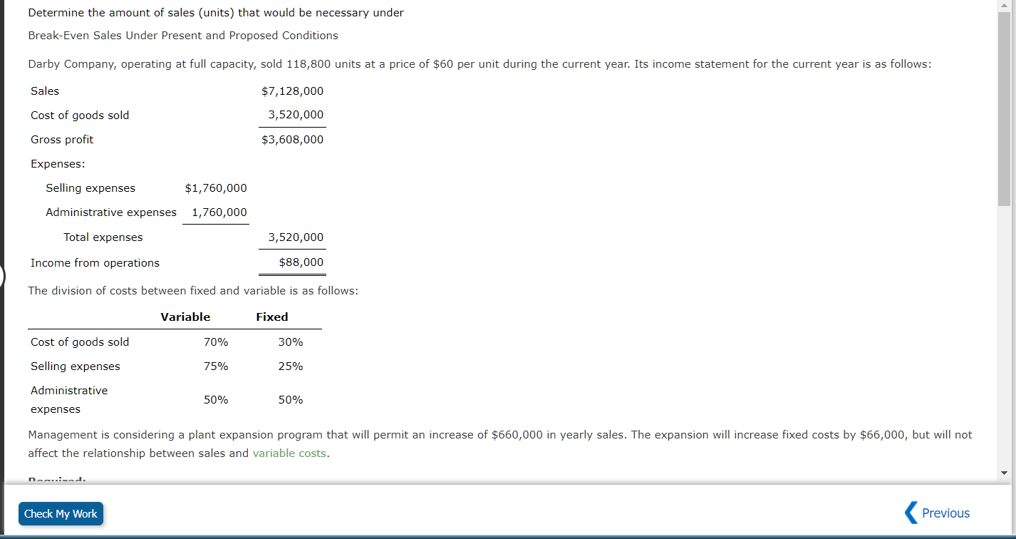 Solved Determine the amount of sales (units) that would be | Chegg.com