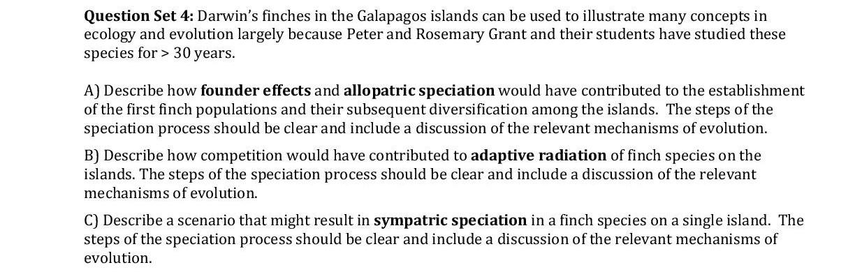 Solved Question Set 4: Darwin's finches in the Galapagos | Chegg.com