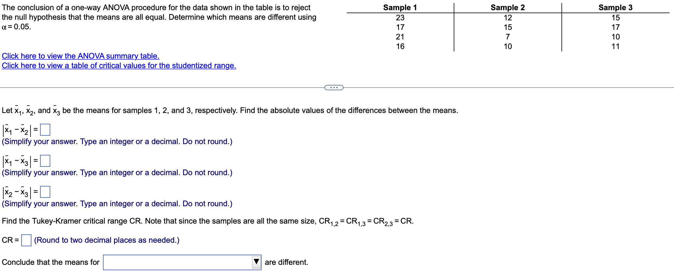 Solved The conclusion of a one-way ANOVA procedure for the | Chegg.com