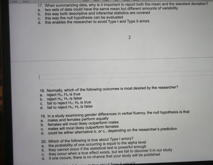 Solved 17. When summarizing data, why is it important to | Chegg.com