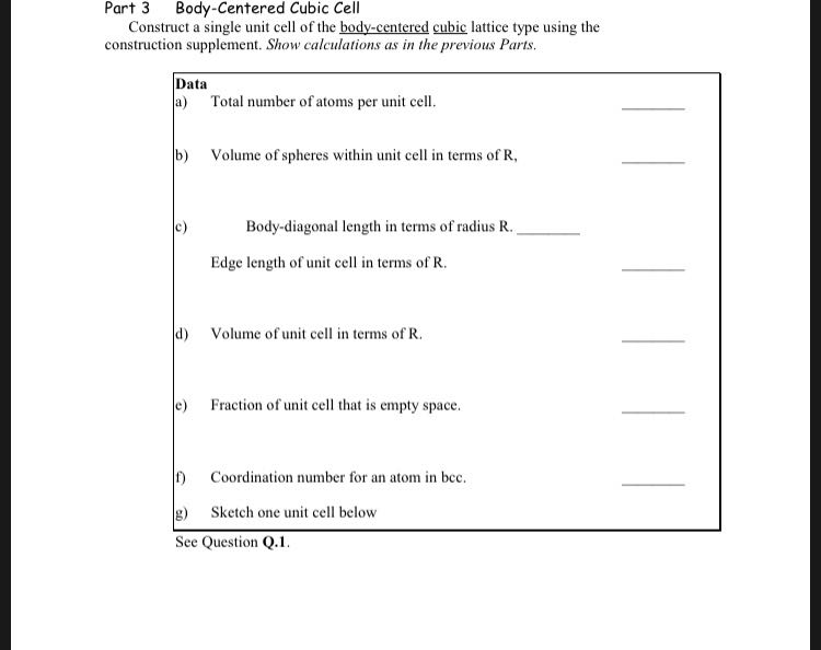 Solved Lab 9. Crystal Structures Report Sheet Date Name | Chegg.com