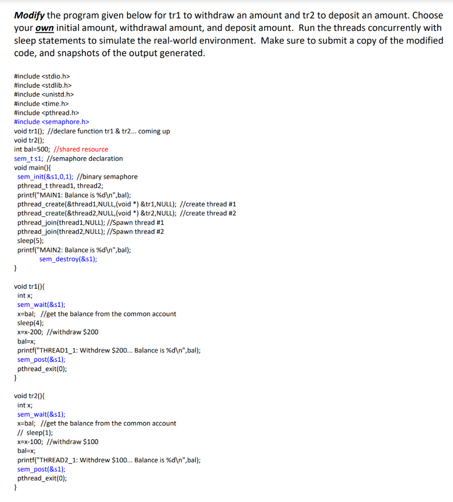 Modify the program given below for tri to withdraw an | Chegg.com