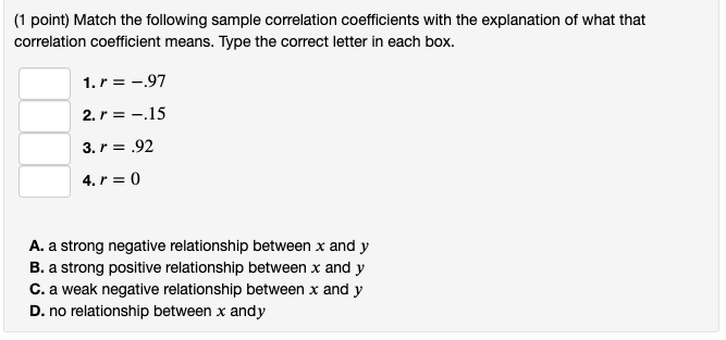 Solved (1 point) Match the following sample correlation | Chegg.com