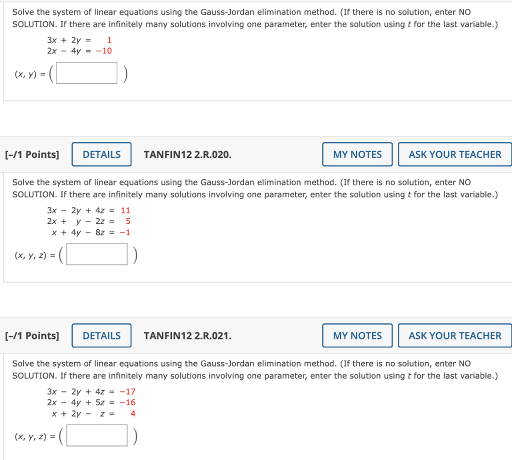 Solved Solve the system of linear equations using the | Chegg.com