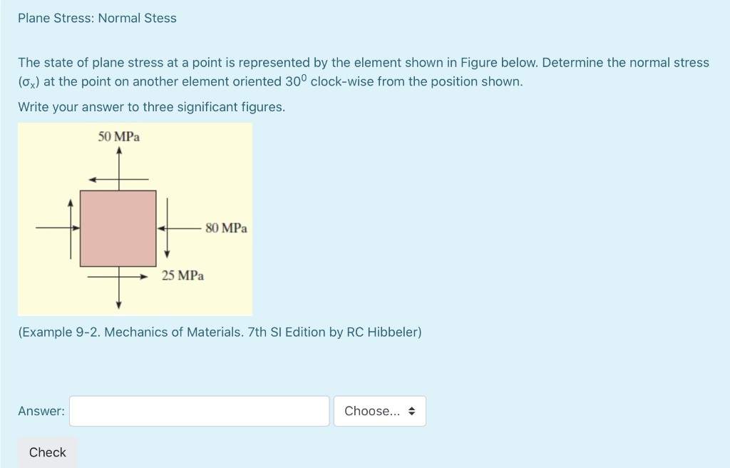 Solved Plane Stress: Minimum Principal Stress The state of | Chegg.com